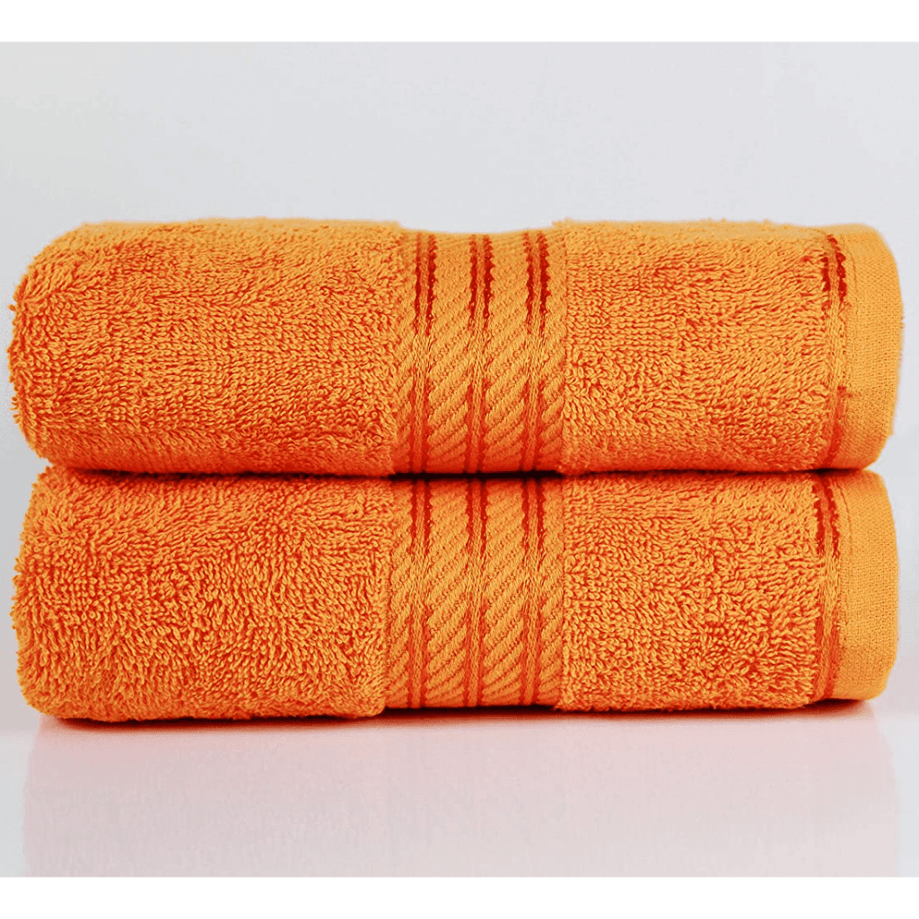 Bright Orange Towels -Egyptian Cotton Striped Border - 500 gsm