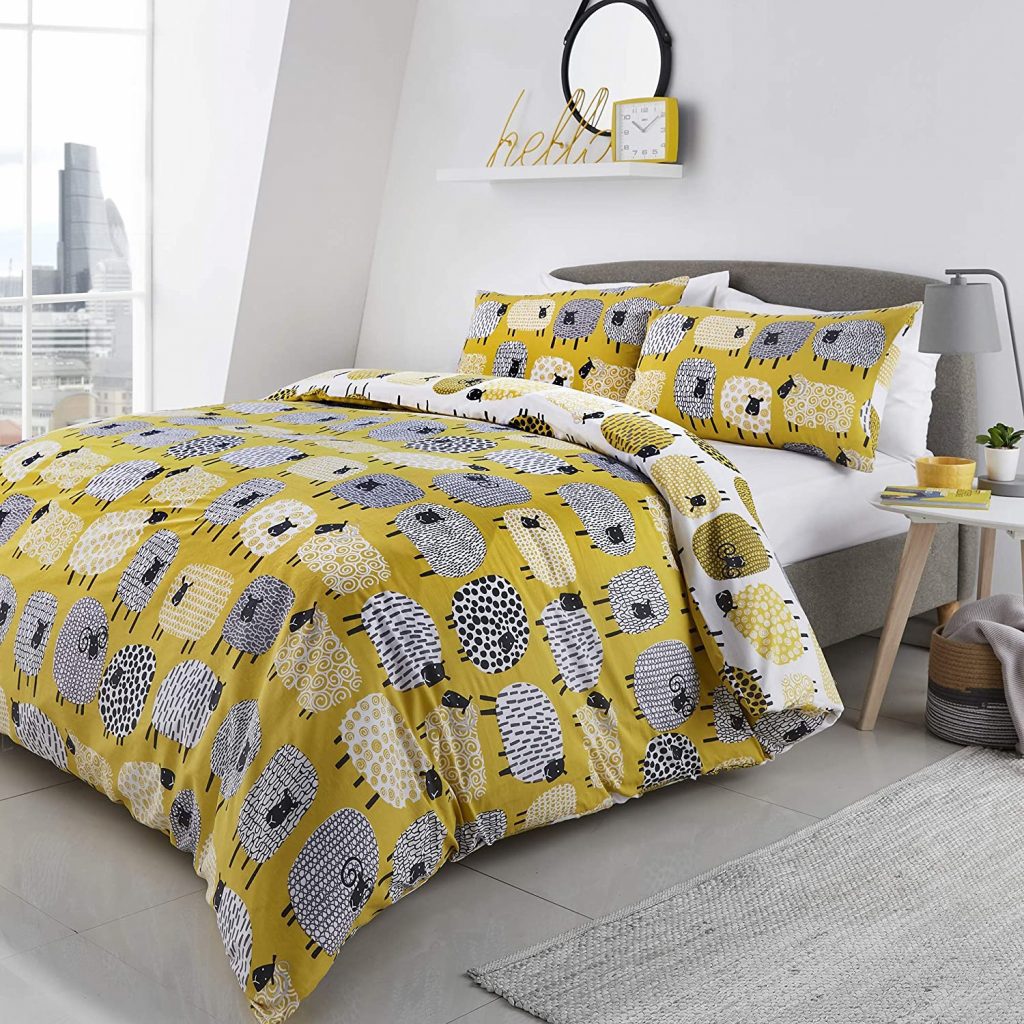 Dotty Sheep Bed Set | Duvet Covers | Yellow & Grey Quilt Cover
